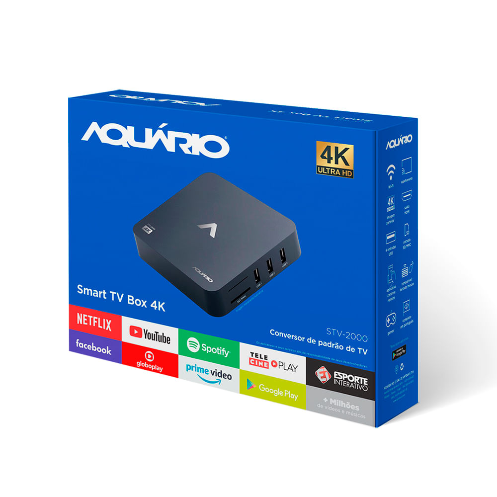 Smart TV Box Aquário STV-2000 4K 4 USB 1 HDMI - Preto - lojasbecker
