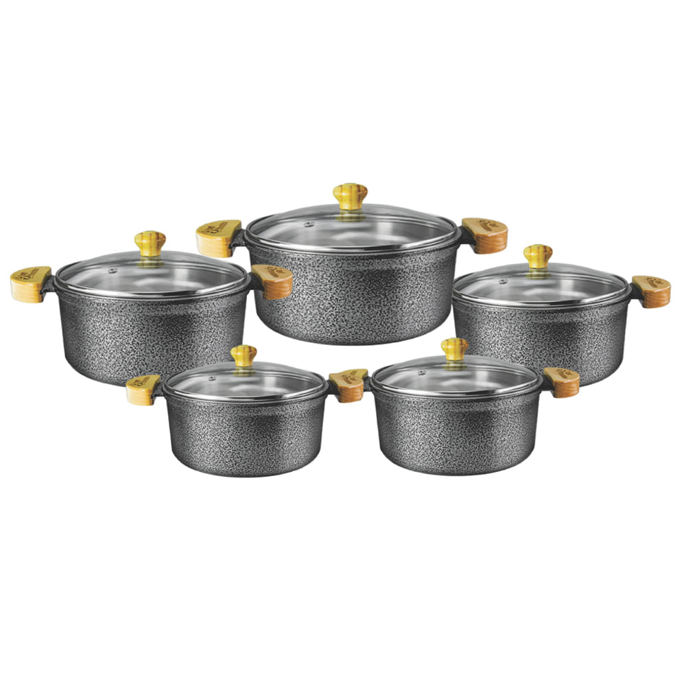 Conjunto de Panelas Ingá 5 Peças Caçarola Solare Alumínio - Preto ...