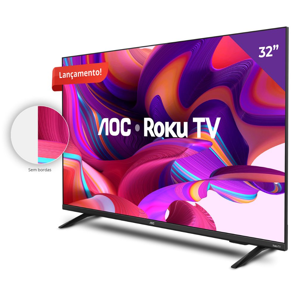 Smart TV LED AOC 32" HD 32S5135 Com Roku Alexa Siri - lojasbecker
