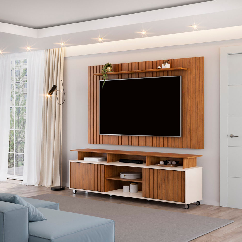 Rack Olimpic DJ Móveis Até 70" - Freijó/Off White - lojasbecker