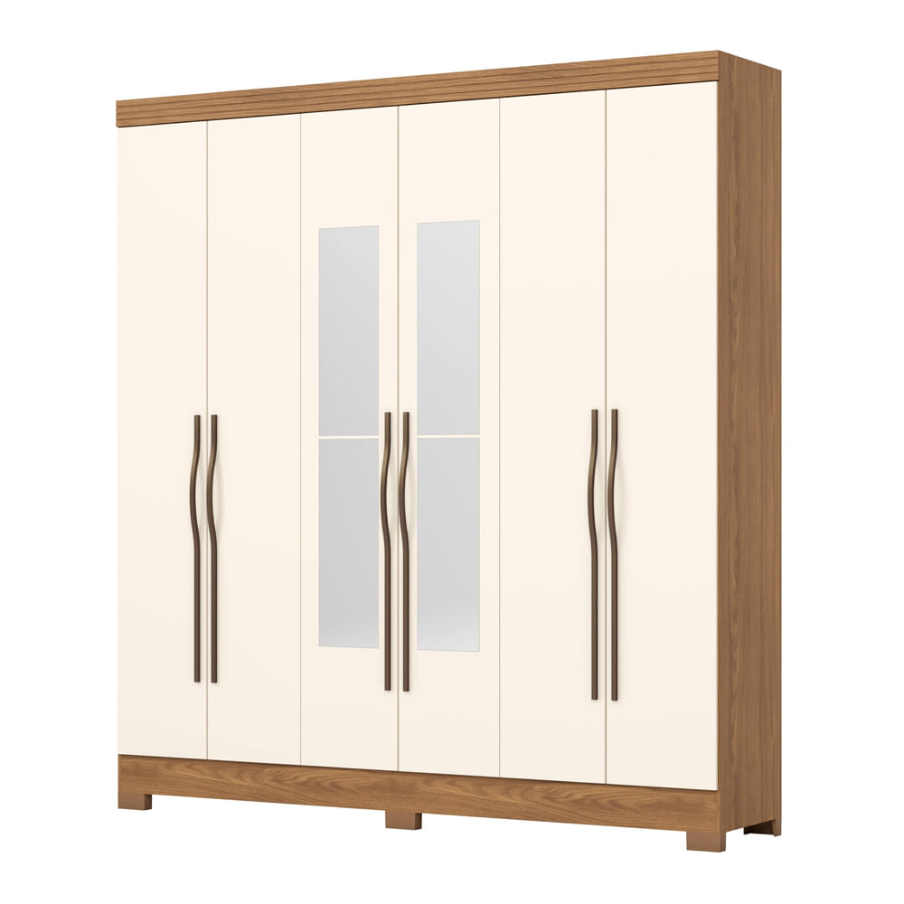 Roupeiro 6 Portas Briz B368 com Espelho Nature/Off White - lojasbecker
